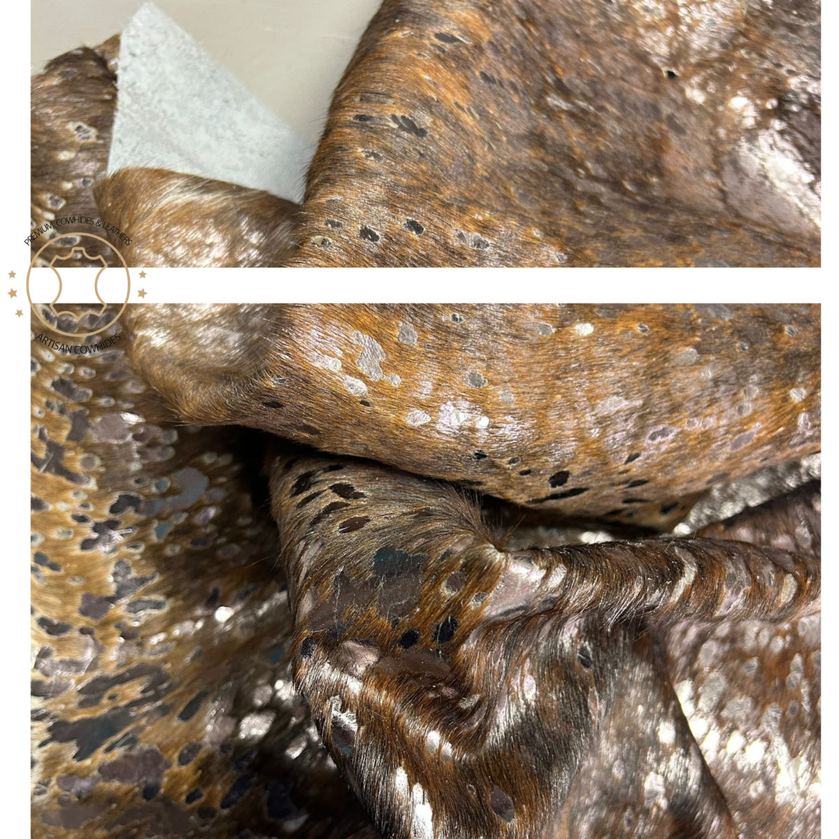 Silver Metallic Wash on Brindle Cowhide Leather Sheets PRE CUT Pieces ...